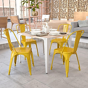Flash Furniture Luke Commercial Grade 4 Pack Yellow Metal Indoor-Outdoor Stackable Chair