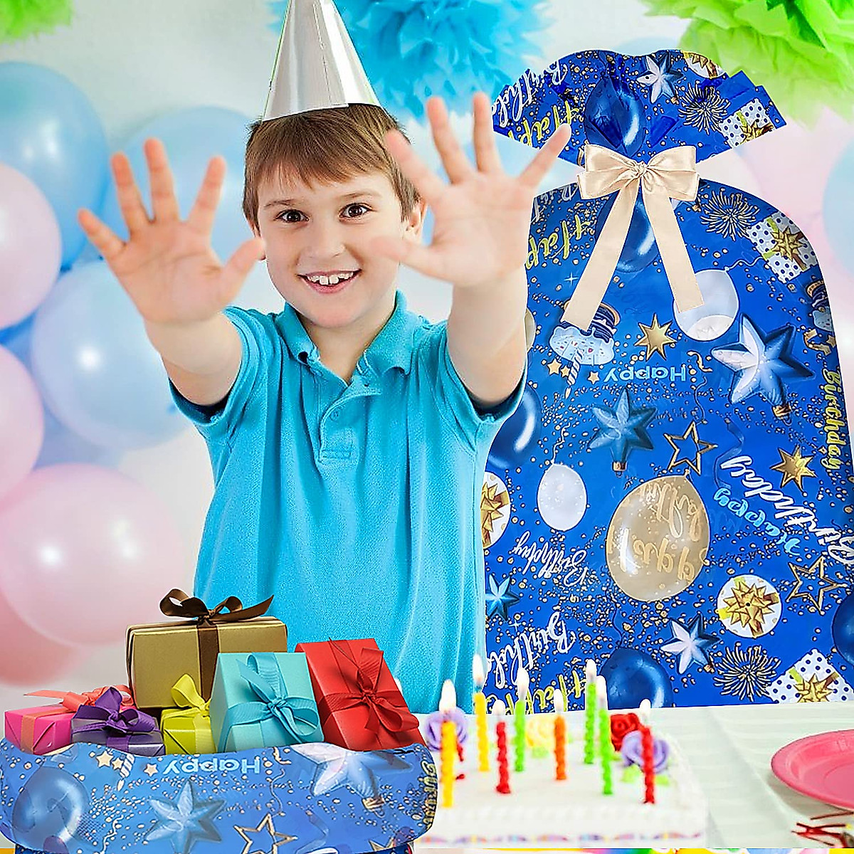 Extra Large Jumbo Giant Huge Gift Bag Blue Plastic Oversized Present Wrapping Bag (48" 1Pack) for Boys Men and Kids