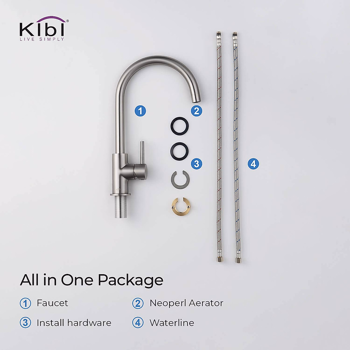 KIBI Lowa Single Handle Bar Sink Faucet with 360 Degree Swivel Spout | Single Hole High Arc Faucet for Kitchen Sink (Brushed Nickel) (KKF2001) (Soap Dispenser included)