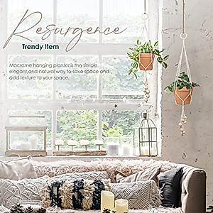 ANROYE Macrame Plant Hanger Set of 2, Bohemian Hanging Planters with Wood Beads Tassels for Indoor, Boho Decorative Flower Pot Rope Holder for Home Decor Bedroom Window Farmhouse Living Room Outdoor