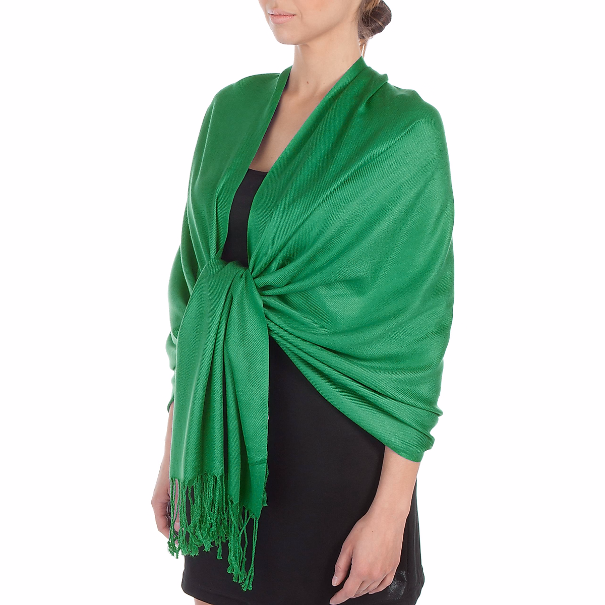 Sakkas Large Soft Silky Pashmina Shawl Wrap Scarf in Solid Colors - Bright Green