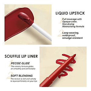 BestLand 6Pcs Matte Liquid Lipstick and Lip Liner Set, Non-Stick Cup Not Fade Waterproof Nude lipstick Makeup Kits Velvety Nude Lipliner Lip Gloss Make Up Gift Set (Set A)