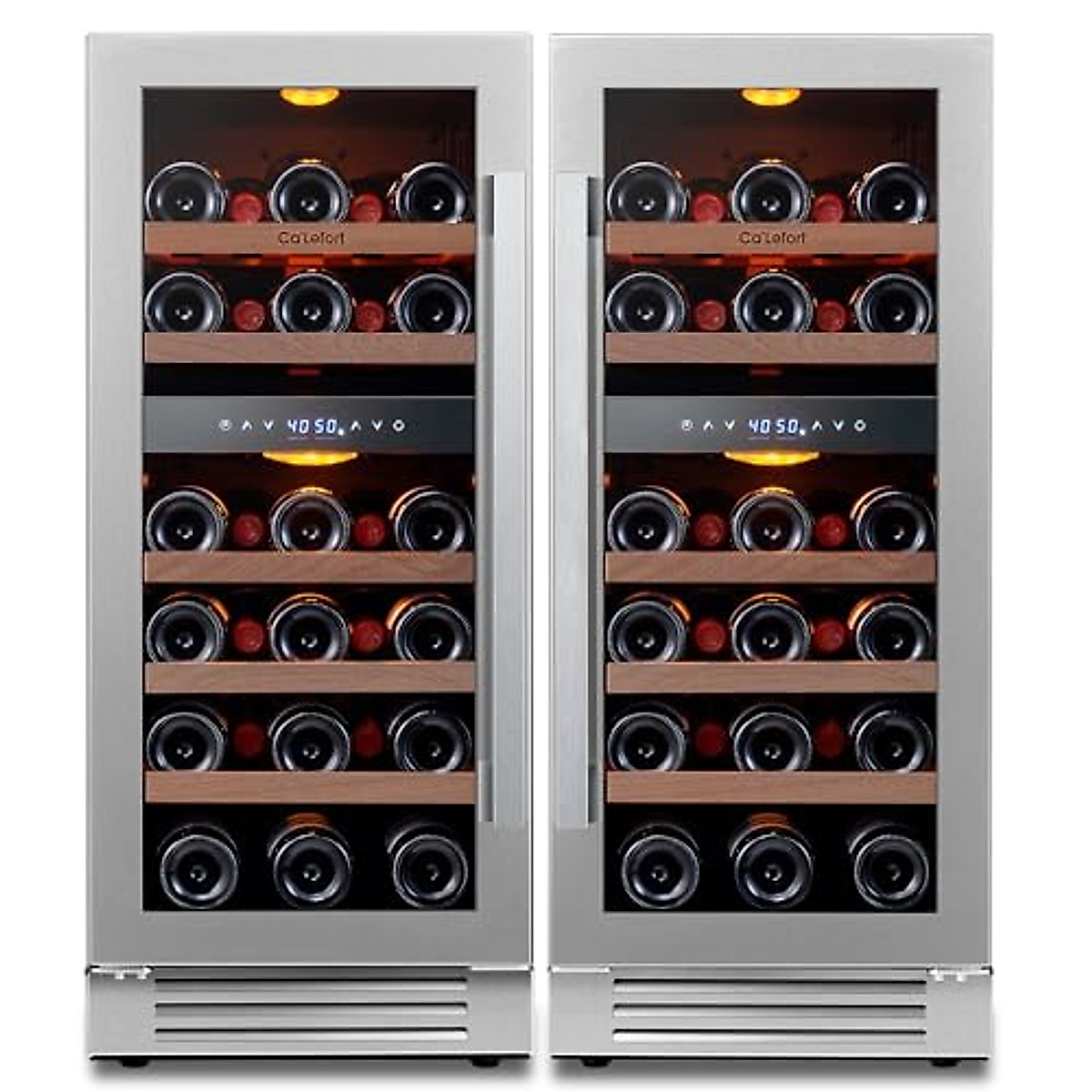 Ca'Lefort 30 Inch Wine Fridge, Wine Cooler Dual Zone Side by Side Under Counter Wine Cooler Refrigerator with Touch Panel 40°F-65°F for Champagne Wine, Holds 56 Bottles (Package of two 15")