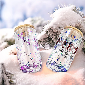 AGH 16oz Sublimation Snow Globe Glass Can Shaped Tumblers with Bamboo Lids and Straws - 6 Pack, Double Wall Blank Beer Can Clear Glass Ice Coffee Cups with Pre Drilled Hole for Snow Globe DIY