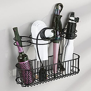 mDesign Metal Wire Cabinet/Wall Mount Hair Care & Styling Tool Organizer - Bathroom Storage Basket for Hair Dryer, Flat Iron, Curling Wand, Hair Straightener, Brushes - Holds Hot Tools - Matte Black
