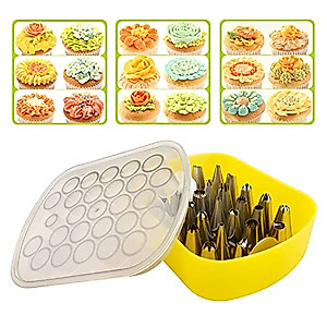 FIVETAS Cake Decorating Kit-27Numbered Icing Tips,50 Pastry Bags.6 Scrapers,1 Flower Nail,1 Piping Nozzles Coupler,1 Plastic Box and 1 Pattern Chart.