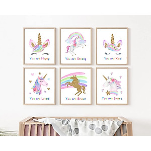 VEEDOO Rainbow Unicorn Room Decor for Girls Bedroom – Motivational Positive Affirmations Wall Decor, Set of 6 Unicorn Posters Pictures Wall Décor – 8x10 (Unframed) Made in USA