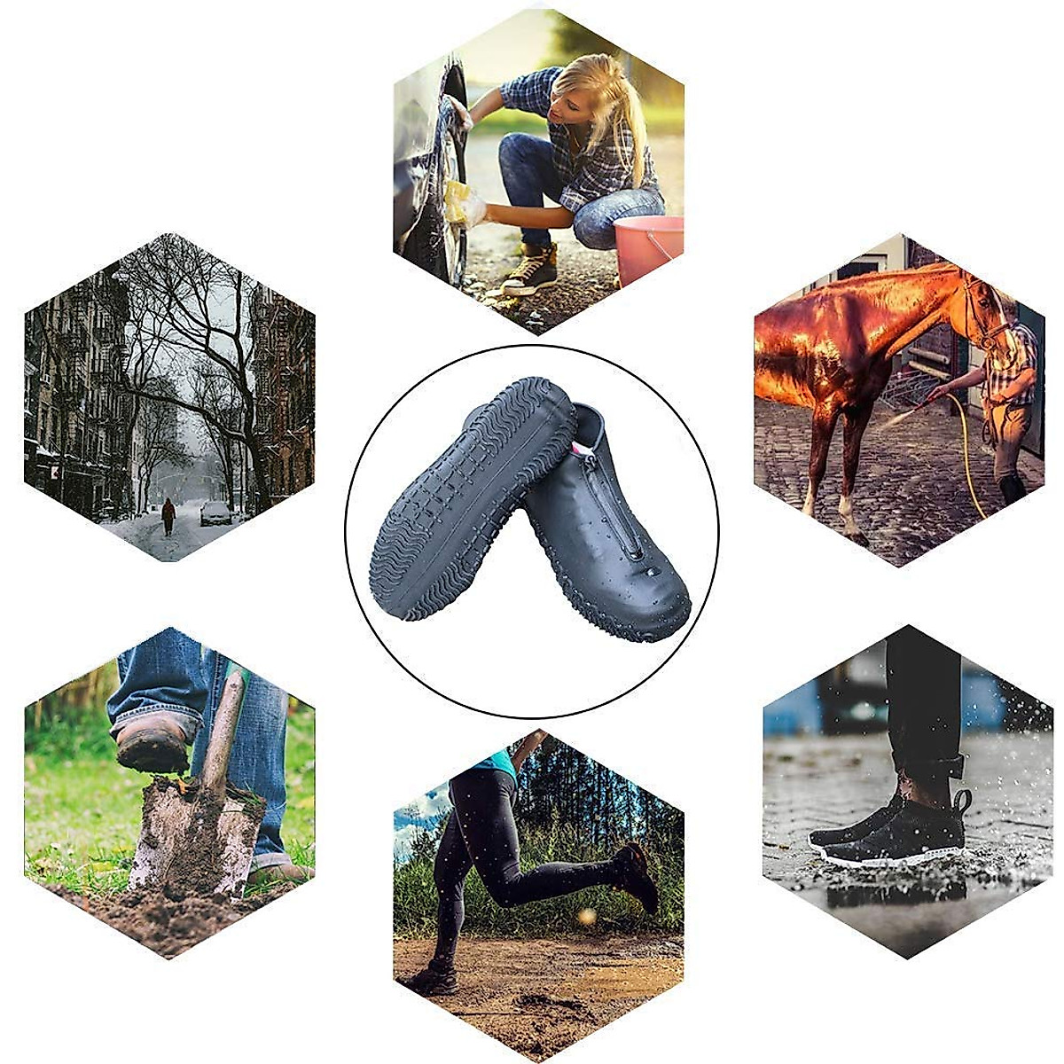 Shiwely Silicone Waterproof Shoe Covers, Upgrade Reusable Overshoes with Zipper, Resistant Rain Boots Non-Slip Washable Protection for Women, Men (L (Women 7.5-11, Men 6.5-10.5), Black)
