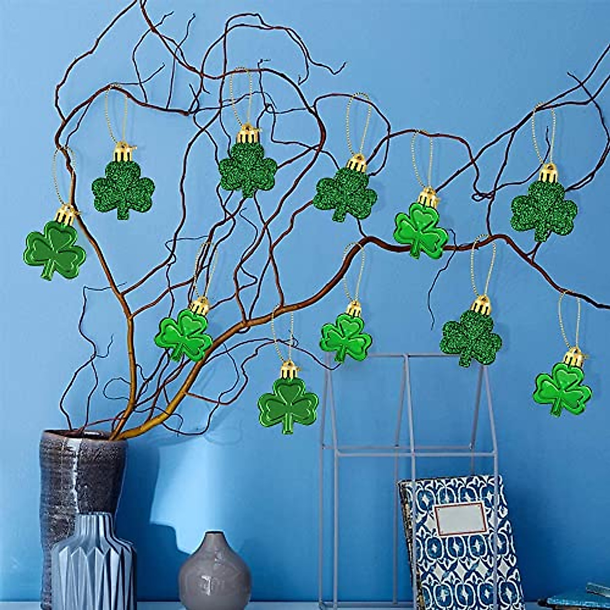 24Pcs St Patrick's Day Shamrocks Ornaments - Shamrocks Decorations |St Patrick's Day Hanging Clover | Romantic Day St Patrick's Day Decorations