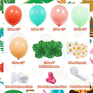 Tropical Balloon Garland Arch Kit, Hawaii Luau Balloon Garland with Palm Leaves Plumeria for Tropical Party Decorations Aloha Luau Party Girls Baby Shower Moana Birthday Decorations