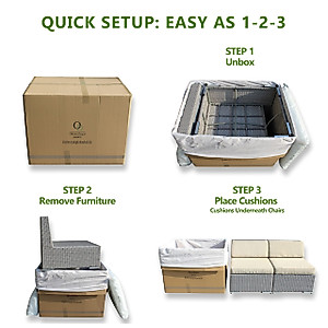 Ohana 7-Piece Outdoor Patio Furniture Sectional Conversation Set, Black Wicker with Gray Cushions - No Assembly with Free Patio Cover