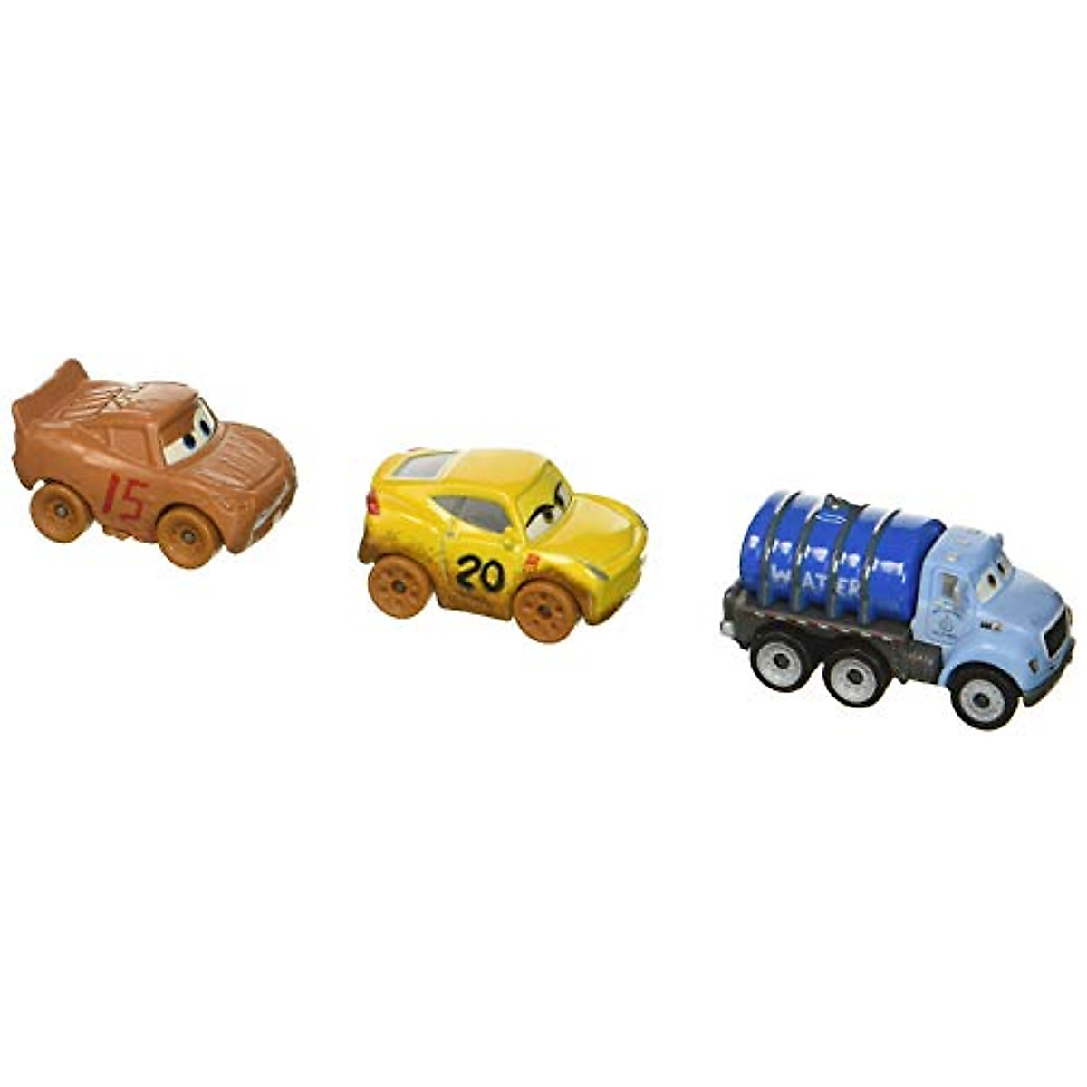 Disney Car Toys Mini Racers Vehicles, 3 Pack - Muddy Cruz, Muddy Lightning McQueen, Mr Drippy Exclusive