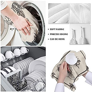 Kitchen Towels Dish Towel Set of 2,Autumn Thanksgiving Sketch Pumpkin Absorbent Hand Towels Cleaning Dishcloth Tea Towels,Fall Farm Harvest Retro Linen Reusable Drying Dish Cloths