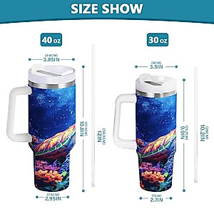 Slewiaeky Tumbler with Handle 40 oz Colorful Tortoise Turtle Travel Mug with Lid and Straw Ocean Stainless Steel Vacuum Insulated Water Bottle Cup for Iced Tea Coffee Cold Beverages Cup Holder Friend