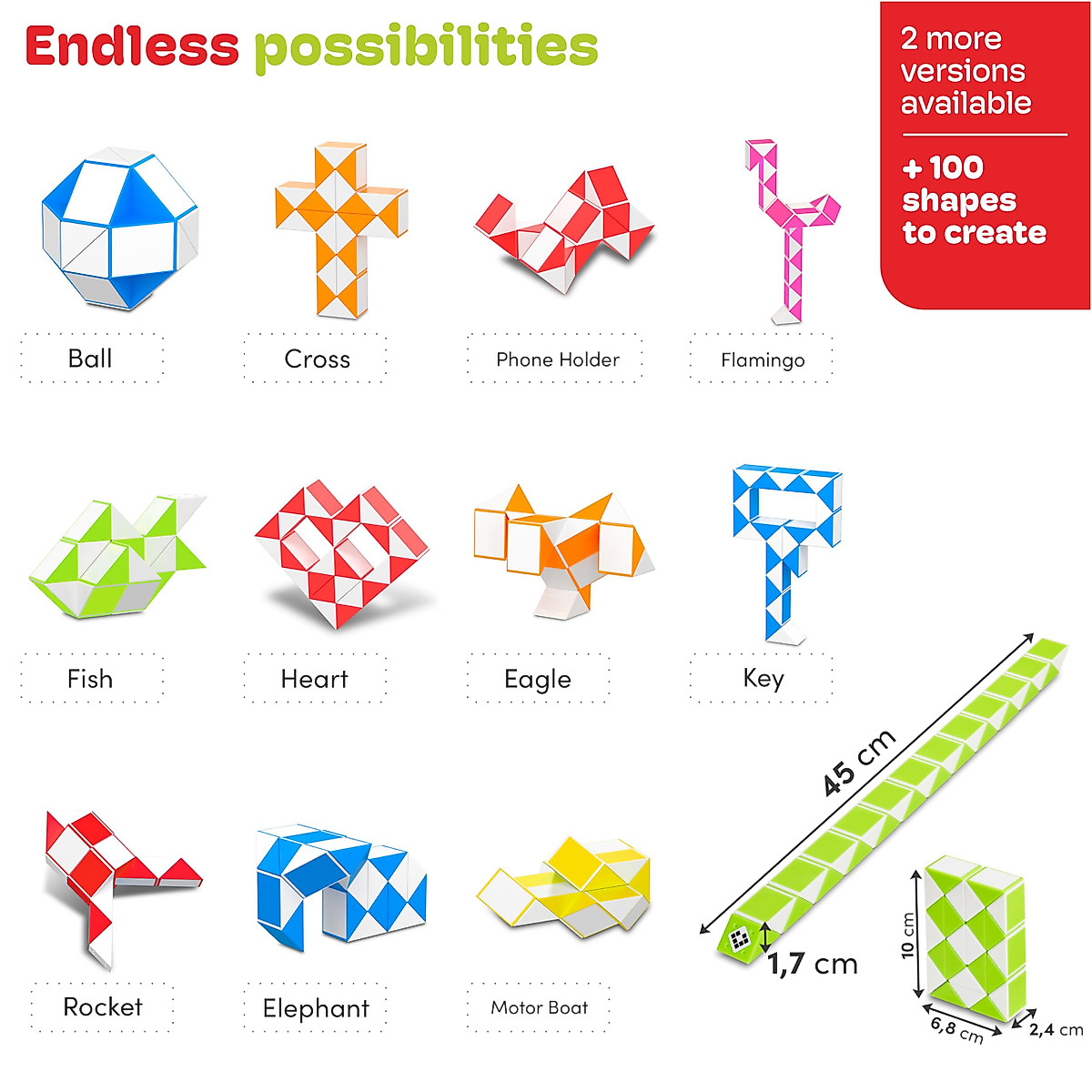 CUBIDI® Magic Snake Cube | Fidget Snake Toy for Kids | Travel Toys for Kids Ages 4-8 | Great Gift for Boys and Girls Birthday, Christmas, Stocking Stuffers - 24 Blocks | 0.9 inch x 0.7 inch | Green