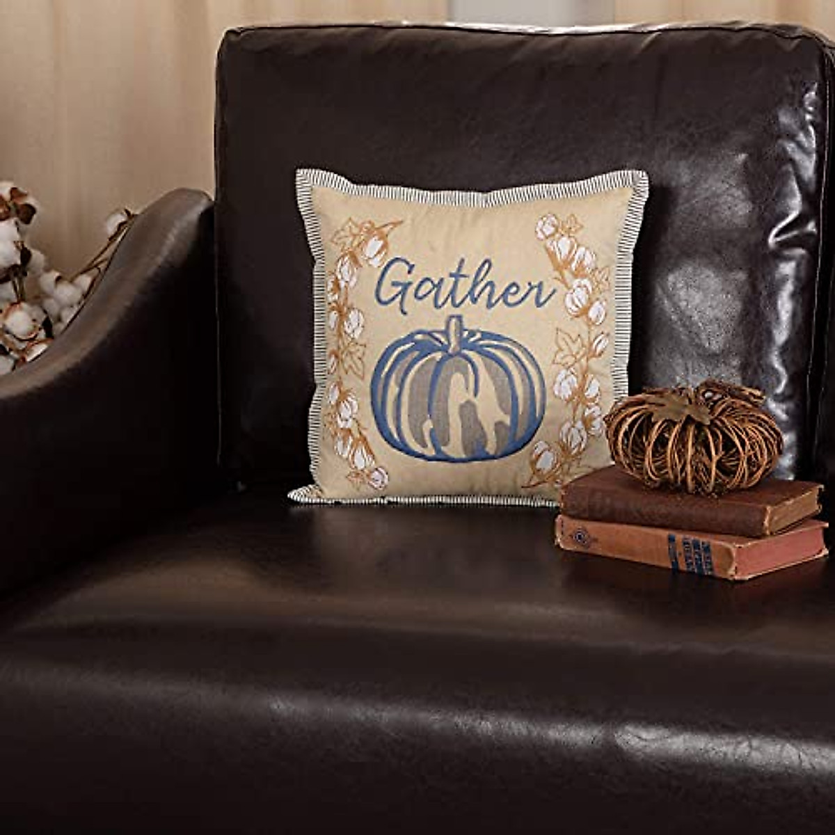VHC Brands Ashmont Fall Throw Pillow, Decorative Harvest Pumpkin Accent, 100% Cotton Shell
