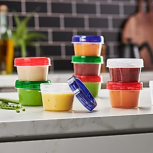 Elegant Disposables Baby Food Storage Containers 12 Pack, 4 ounce Colored Twist on Lids, Plastic, 1/2 Cup Small Freezer Storage Container