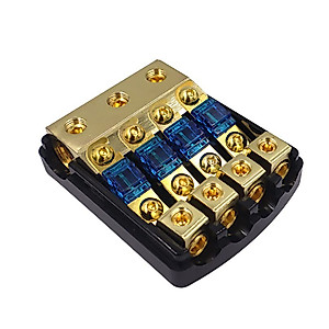 DriSentri 4 Way Fuse Holder HiFi Auto Fuse Distribution Block 60 Amp 12V Fusible Support 0 2 4 Gauge in 4/8 Gauge Out