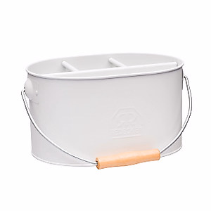 REDECKER Metal Kitchen Caddy Organizer with Wooden Handle, for Gardening BBQ and Cleaning Supplies, 10-5/8" x 7-1/2" x 5-1/8", White