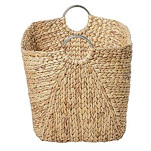 Deco 79 Seagrass Handmade Large Woven Storage Basket with Ring Metal Handles, 21" x 17" x 19", Brown