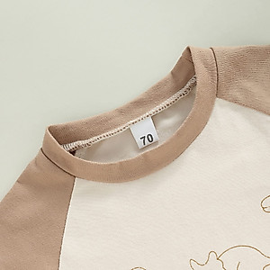 Infant Baby Boy Short Sleeve Romper Bodysuit Dinosaur Printed Summer Outfit Clothes One Piece Jumpsuit (Apricot, 0-6 Months)