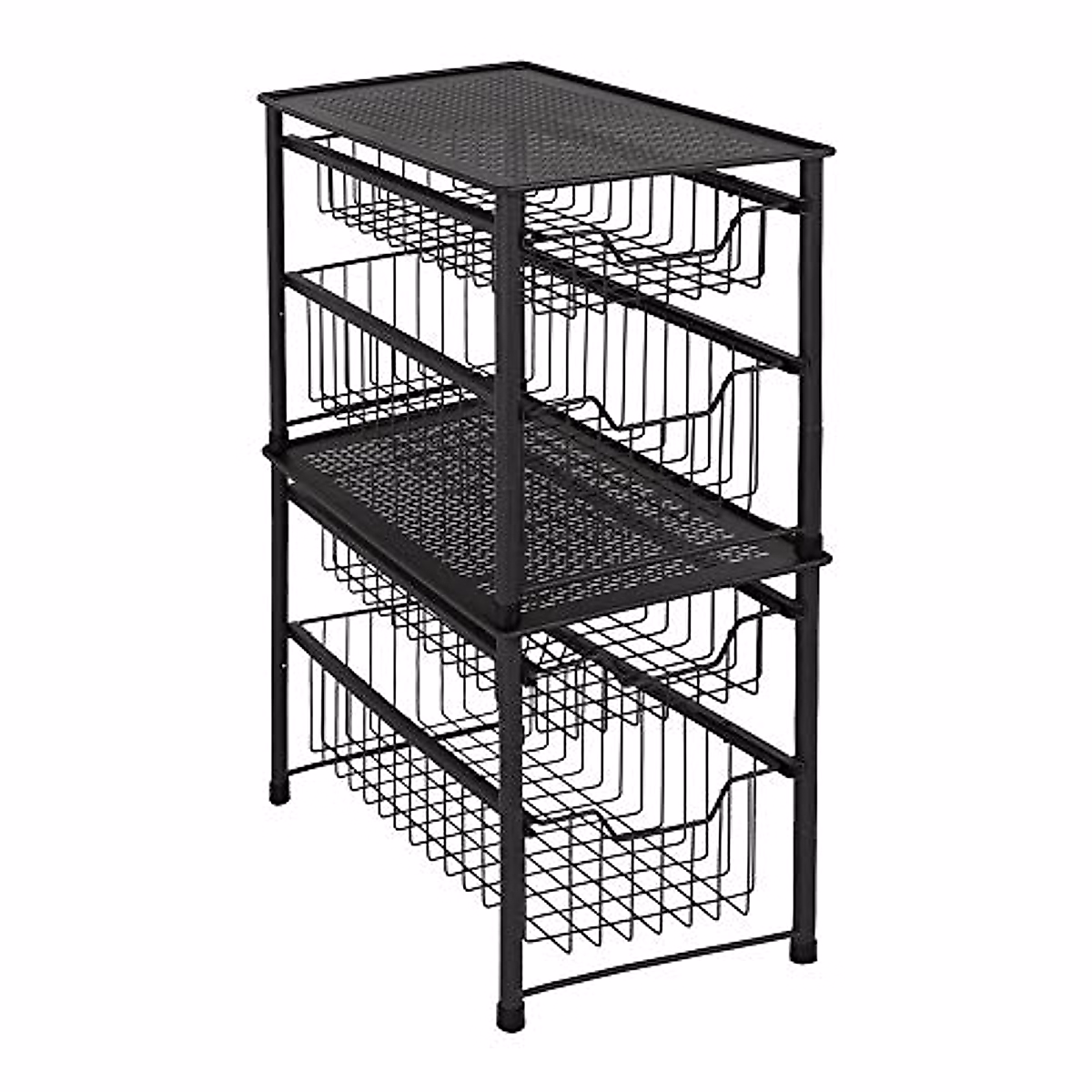 MAX Houser 2-Tier Stackable Organizer Baskets with Metal Sliding Drawers for Pantry, Under the Sink, Desktop Organizer for Bathroom,Kitchen, Office (Charcoal Grey)