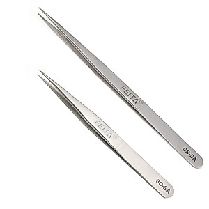 Professional Tweezers Set - FEITA Precision Tweezers with Travel Case - Stainless Steel Tweezers for Plucking, Watchmakers, Jewelry, Electronic, Craft (Silver 7Pcs)