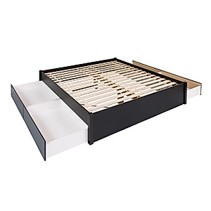Prepac Select King 4-Post Raised Platform 4-Drawer Storage Bed, Modern King Storage Bed with Drawers 83" D x 79" W x 16" H, Black, BBSK-1302-4K