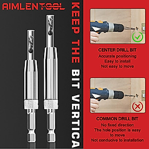 AIMLENTOOL 17pcs VIX Bits Self Centering Drill Bit Set, 1/4" Hex Shank Self Centering Hinge Tapper Core Drill Bit for Woodworking Window Door Hinge with 1 Hex Key & 8 Drill Bits 5/64-1/4"