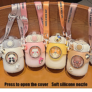 JZSMY Water Bottle for Girl Cute Water Cup with Straw, Large Capacity Milk Juice Cute Water Bottle Portable Transparent Water Cup Kawaii Cartoon Student School Travel Bottle (1Pcs Yellow)