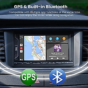 Double Din Car Stereo with Apple Carplay and Android Auto, Car Audio Receiver with Voice Control, 7 Inch Touchscreen Car Radio, Bluetooth, FM, AV in/USB Port, Mirror Link, Backup Camera