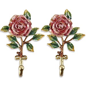 Jiodaueyu 2 Pcs Single Vintage Wall Hooks, 3D Flower Shaped Decorative Wall Hooks for Hanging Bag Towels Keys Hats, Home Decor (Pink Flower)