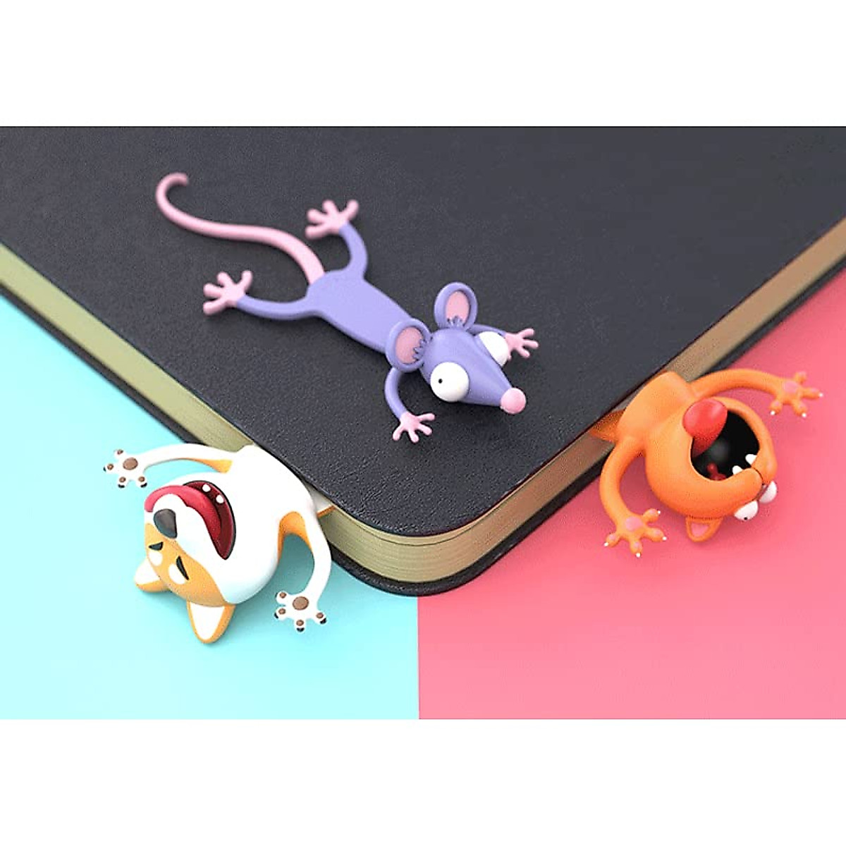 3D Wacky Bookmark - More Fun Reading, 3D Cartoon Animal Bookmark, Novelty Funny Animal Reading Bookmarks, Cute Squashed Animal Stationery (Set of 10)
