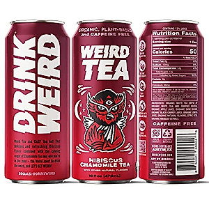 Drink Weird - Weird Tea, Chamomile Hibiscus Iced Tea, Certified Organic Functional Iced Tea, Plant-Based, Caffeine Free, 12 Pack of 16oz Cans