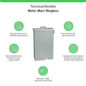 Square D - QO612L100RBCP QO 100 Amp 6-Space 12-Circuit Outdoor Main Lugs Load Center with Cover