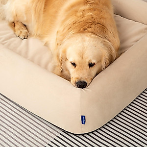 pettycare Orthopedic Dog Bed for Large Dogs Waterproof Pet Bed Soft Sofa with Two Fabrics Washable Removable Cover Egg Foam Support Anti-Slip Bottom Extra Head and Neck Support Sleeper,XL Beige