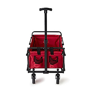 Seina Heavy Duty Steel Compact Collapsible Folding Outdoor Portable Utility Cart Wagon with All Terrain Rubber Wheels and 150 Pound Capacity, Red
