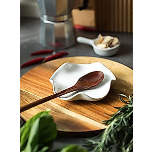 Cute Spoon Rest for Stove Top, Ceramic Spoon Holder for Kitchen Counter, 5.3 Inches Coffee Spoon Holder Utensil Rest, Cooking Gifts for Housewarming, Wedding, White