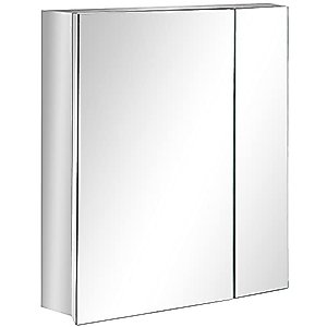 kleankin Wall-Mounted Medicine Cabinet with Mirror, Bathroom Mirror Cabinet Wall Mounted with Hinged Door, Storage Shelves for Living Room and Laundry Room, Silver