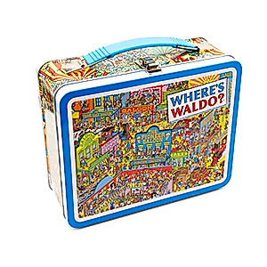 AQUARIUS Where's Waldo Fun Box - Sturdy Tin Storage Box with Plastic Handle & Embossed Front Cover - Officially Licensed Waldo Merchandise & Collectible Gift (48276)
