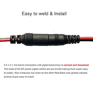 DAYKIT 10 Pairs DC Power Pigtail Cable, 12V 5A 2.1mm x 5.5 mm Male & Female Connectors for CCTV Security Camera and Lighting Power Adapter