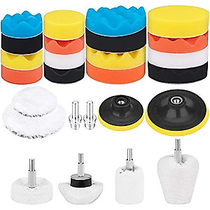 Awpeye 26PCS Buffing and Polishing Pads Kit 3Inch & 5Inch with Buffing Wheel for Drill Foam Polisher Pad for Car Waxing, 1/4 Inches Hex Shafts White Flannelette Polishing Wheel