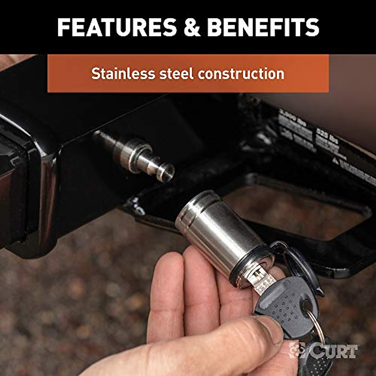 CURT 23516 Stainless Steel Trailer Hitch Lock, 5/8-Inch Pin Diameter, Fits 2-Inch Receiver