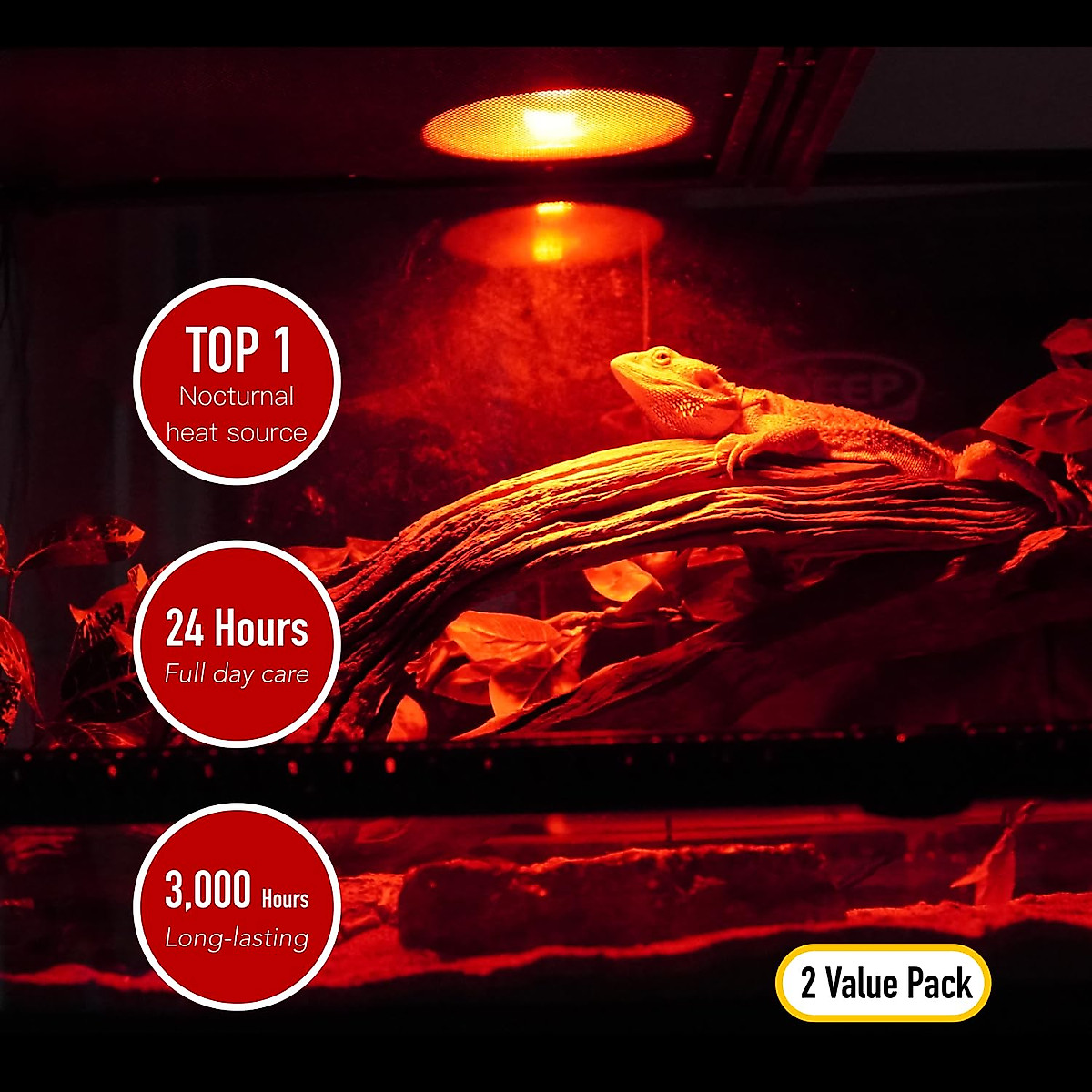 ReptiKing Red Basking Bulb for Reptiles, 2 Pack 100W Upgraded Infrared Basking Spot, Reptile Night Heating Bulb Light, Red Heat Lamp Bulb for Bearded Dragon Turtle Chicken