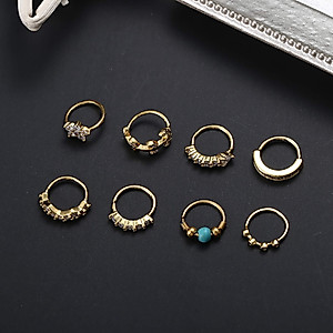 Drperfect 8 Pcs 20G Nose Ring Hoop for Women Stainless Steel Paved CZ Cartilage Earrings Nose Piercing Hoop 8mm