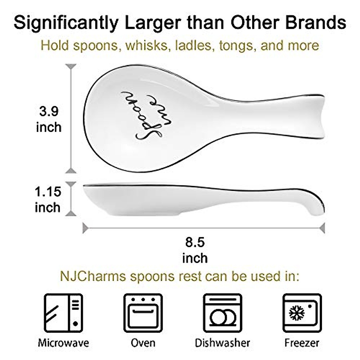 NJCharms Ceramic Spoon Rest for Stove Top, Porcelain Spoon Holder, Large Utensil Rest for Kitchen Counter, Spoon Rest for Spoon, Ladle, Spatula, Modern Farmhouse Kitchen Decor, 1 Pc