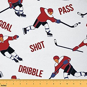 Feelyou Ice Hockey Player Fabric by The Yard, Ice Hockey Theme Upholstery Fabric for Chairs and Home DIY Projects, Goal Pass Shot Dribble Design, Decorative Waterproof Fabric, 1 Yard