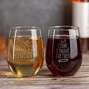Retirement Gifts for Women 2022 - 2PC Retired Teachers Stemless Wine Glass 17Oz- Funny Teacher Gifts - Gifts for Daycare Provider - Teacher Appreciation Gifts - Retired Gifts for Professors