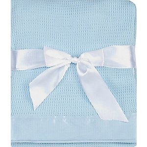 Quadow Thermal Waffle Weave Baby Blanket with Satin Nylon Trim (Blue)