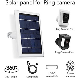 Wasserstein Solar Panel Compatible with Ring Spotlight Cam Plus/Pro/Battery, and Ring Stick Up Cam Battery - Includes Barrel Plug with USB C Adapter - 2W 5V Charging (1-Pack, White)